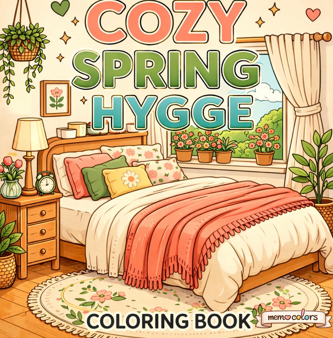 Cozy Hygge Spring Coloring Book, 30 Relaxing Adult Coloring Pages, Cozy ...