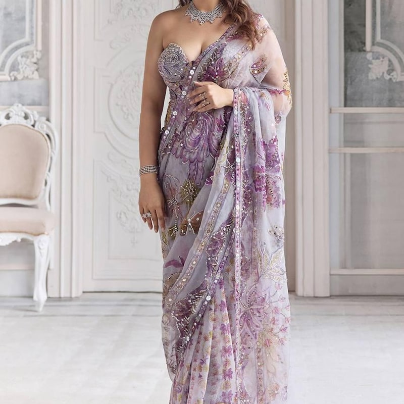 Lilac Floral Saree - Etsy