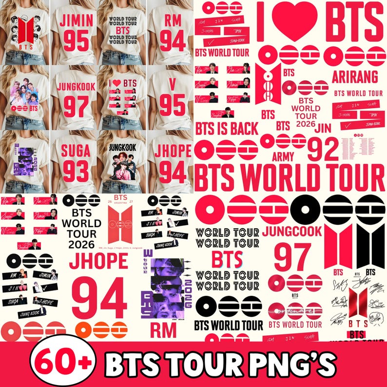60+ BTS Arirang World Tour 2026 PNG Bundle, Kpop Concert Shirt Design ...