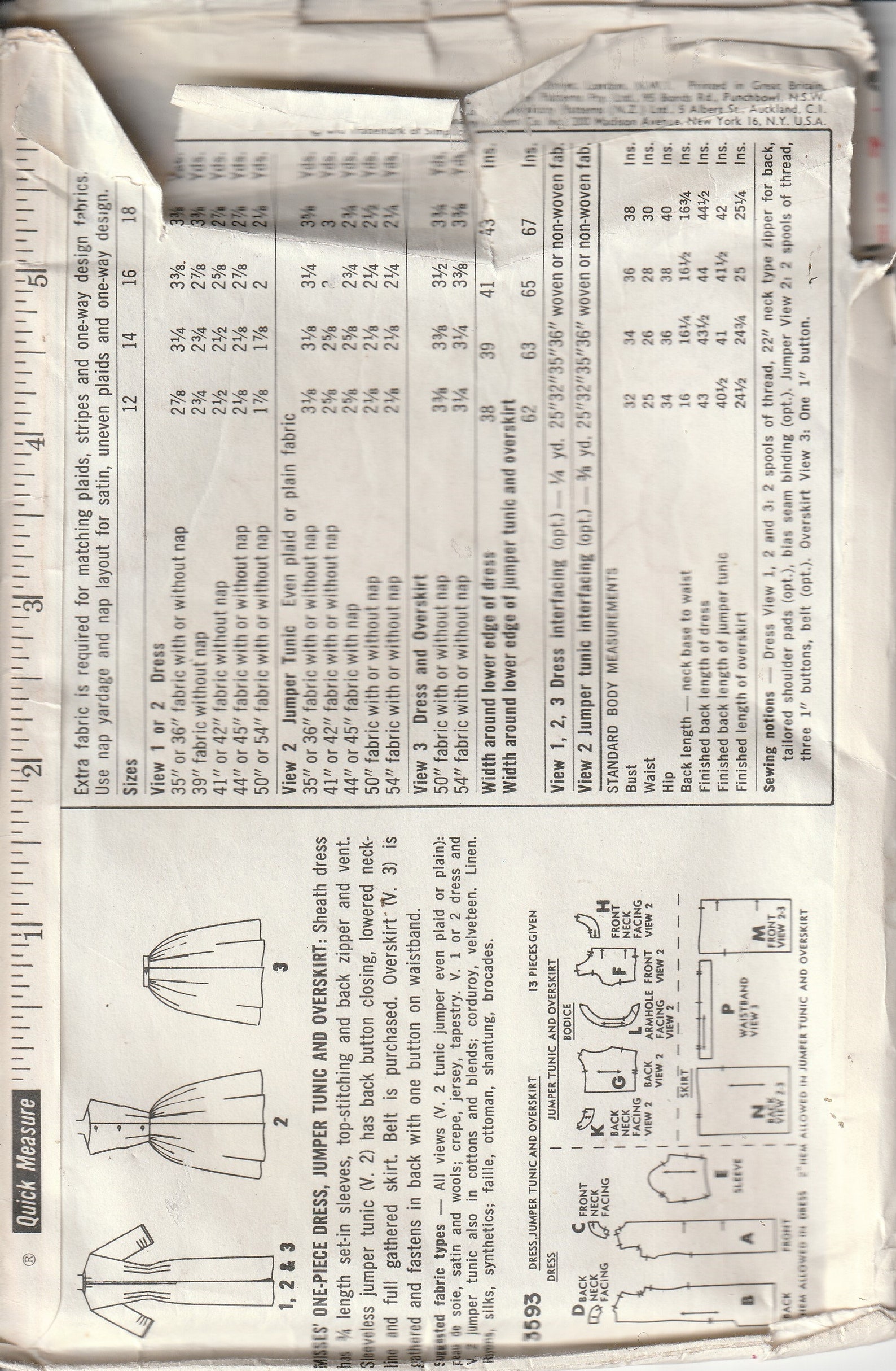 1960s Simplicity Sewing Dress Pattern for Dress, Jumper, Tunic and ...