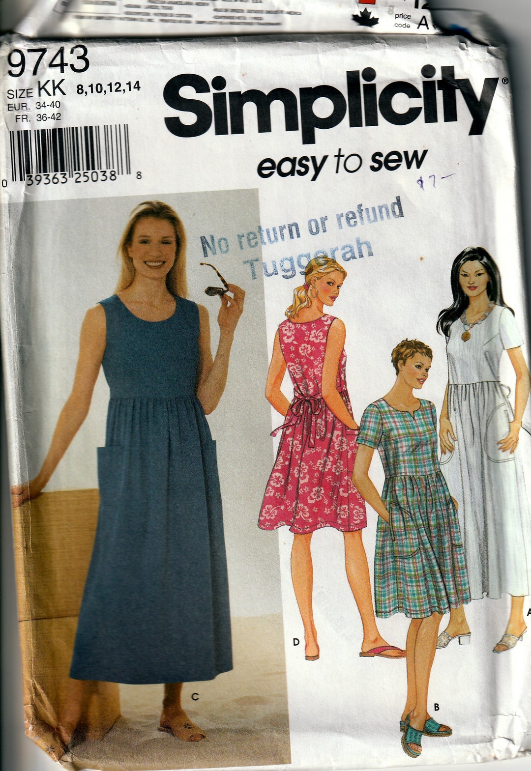 2001 Simplicity Pattern No 9743 for Misses Dress in Two Lengths Size 8 ...