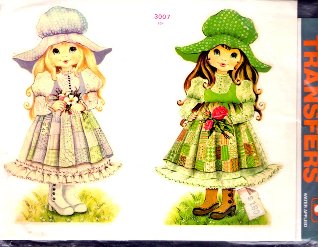 Vintage Holly Hobbie Style Water Slide Decal, Two Girls With Flowers ...