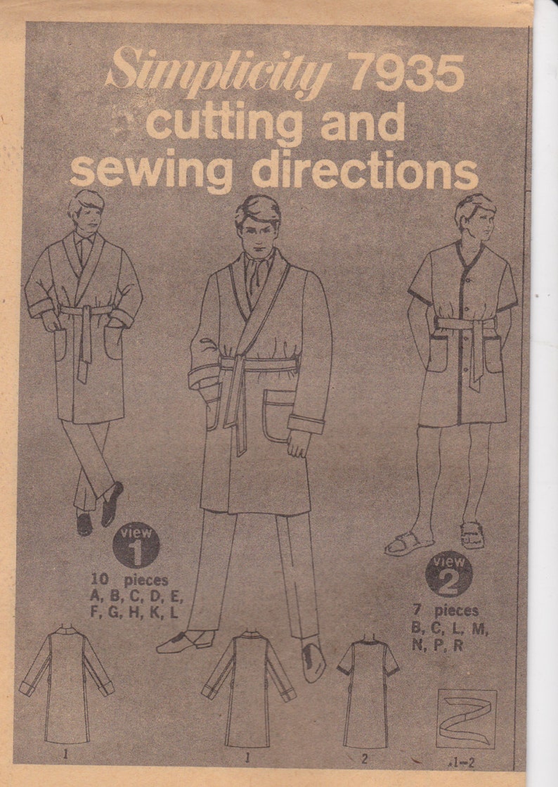 On Sale 1960's Sewing Pattern Simplicity 7935 Mens Robes, Dressing ...