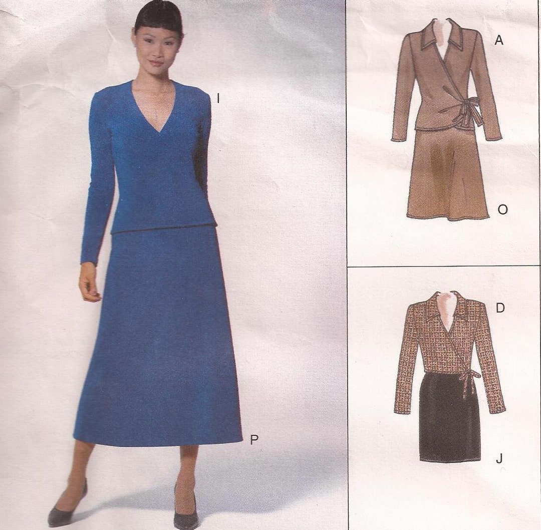 On Sale - 90's Sewing Pattern - Vogue 2074 Mock Wrap Top and Skirt Size ...
