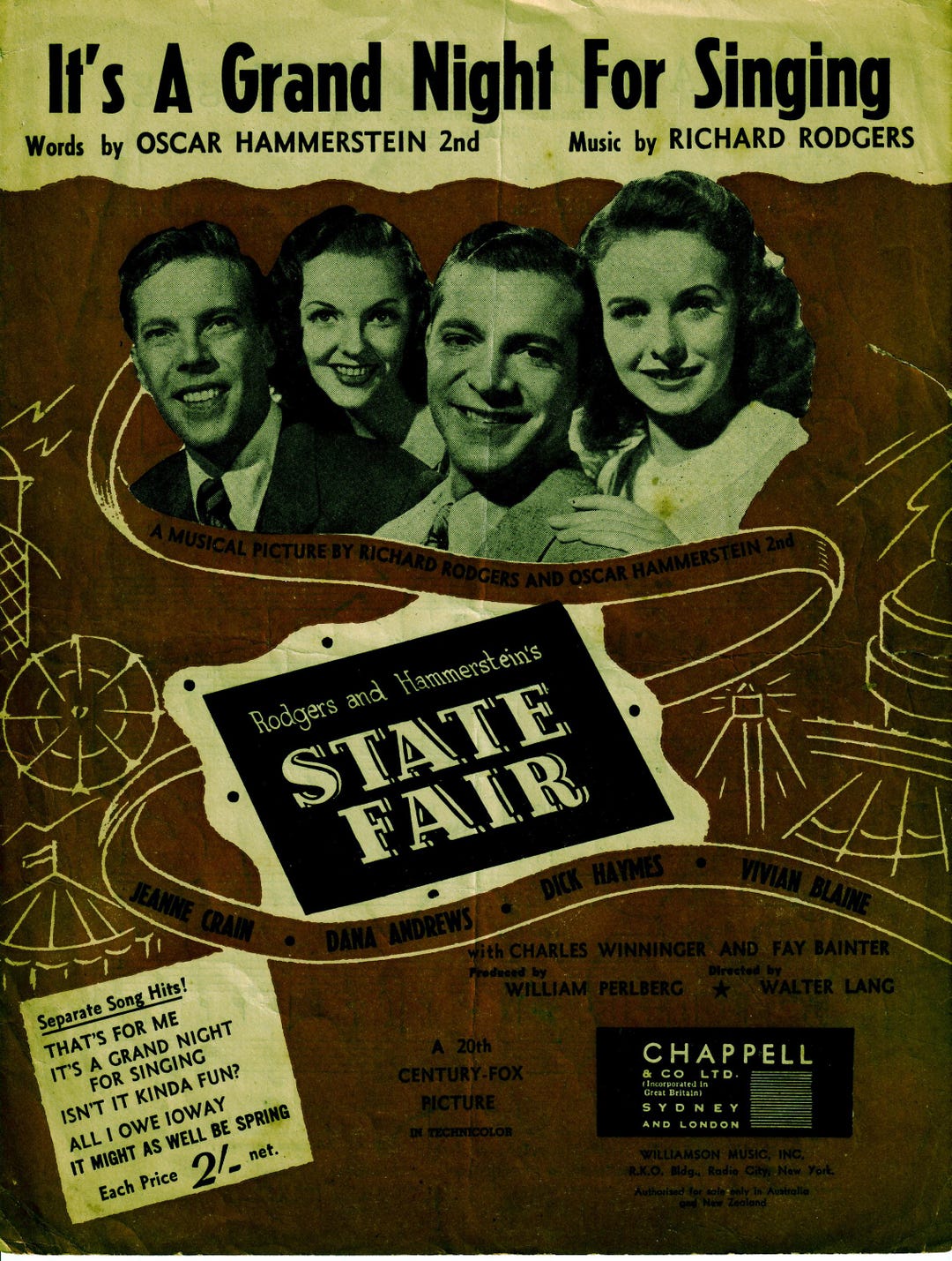 It's a Grand Night for Singing - State Fair - Music Sheet - Vintage ...