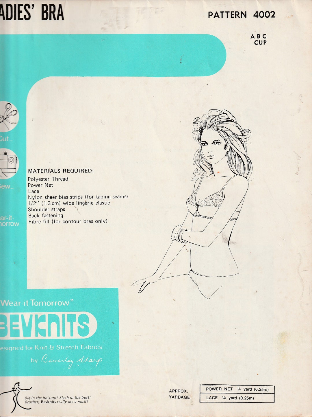 1970s Sewing Pattern Bevknits 4002 Ladies Bra Size A B C Cup Factory ...