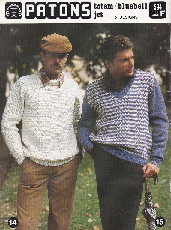 Kits & How To Jet Bluebell Patons Knitting Pattern No 594 for Men in ...