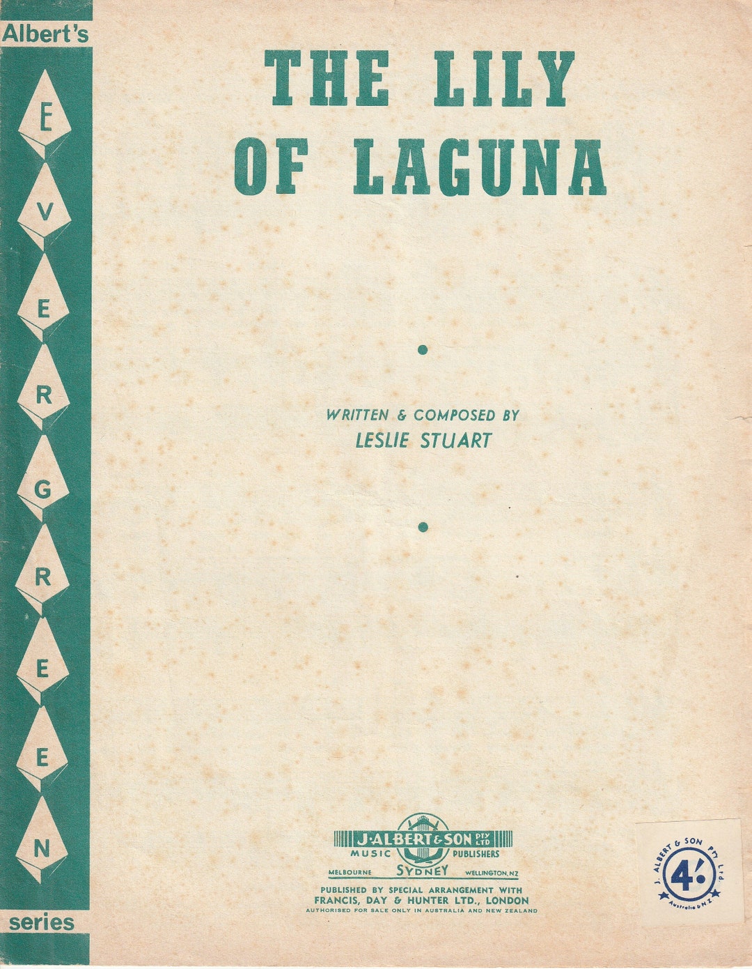 The Lily of Laguna - Music Sheet - Vintage 1960s - Etsy