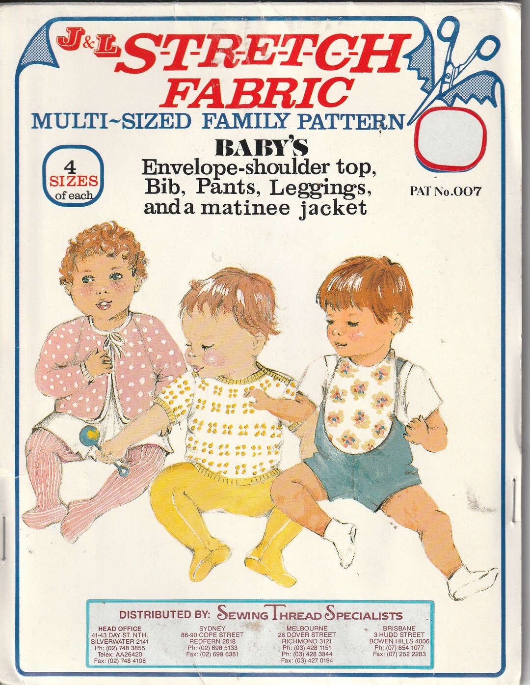 1980's Sewing Pattern J & L Stretch Fabric Baby's Bib, Pants, Leggings ...
