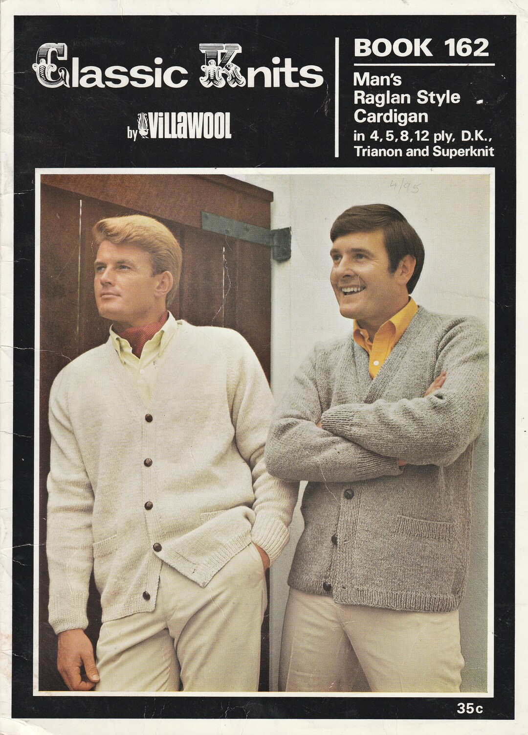 Villawool Men's Knitting Pattern Book Raglan Cardigan No 162 in 4, 5, 8 ...