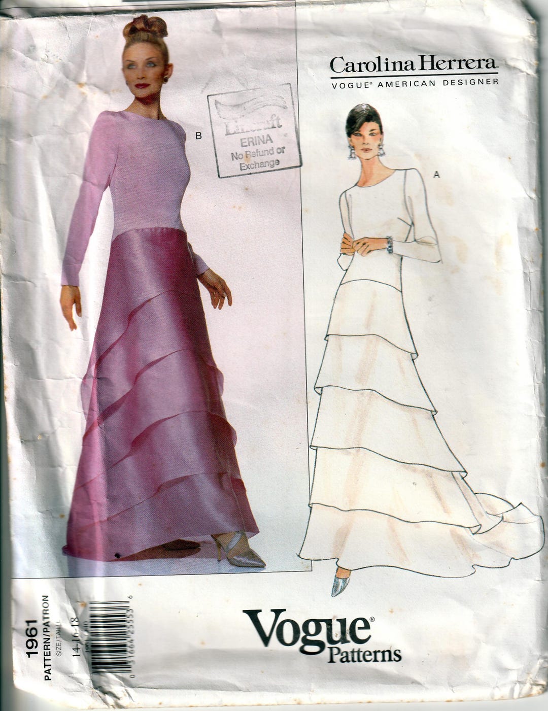 Carolina Herrera Vogue No 1961 Dress Pattern – Size 14-18 - Etsy