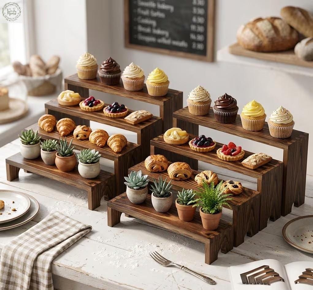2 Set Wooden Tiered Display Stand | 4-tier Rustic Cupcake Stand ...