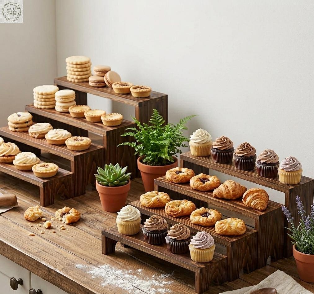 2 Set Wooden Tiered Display Stand | 4-tier Rustic Cupcake Stand ...