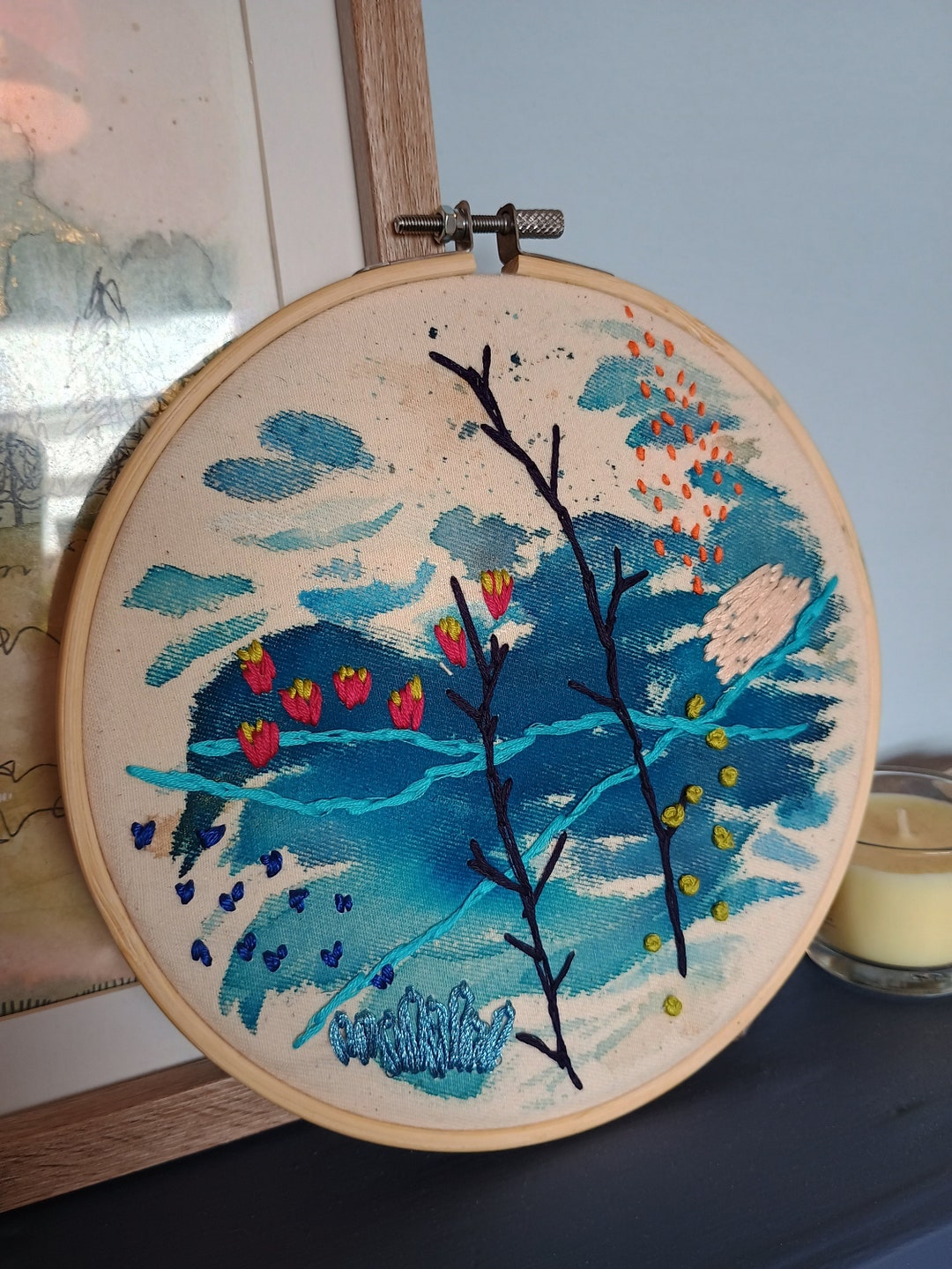 Abstract Contemporary Embroidery and Watercolour - " Underwater" - Etsy