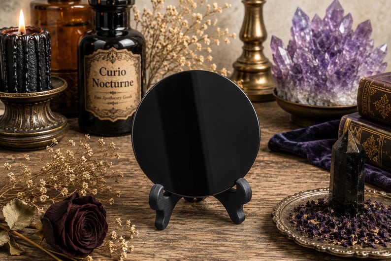 Obsidian Scrying Mirror With Stand • Divination Mirror • Black Mirror ...