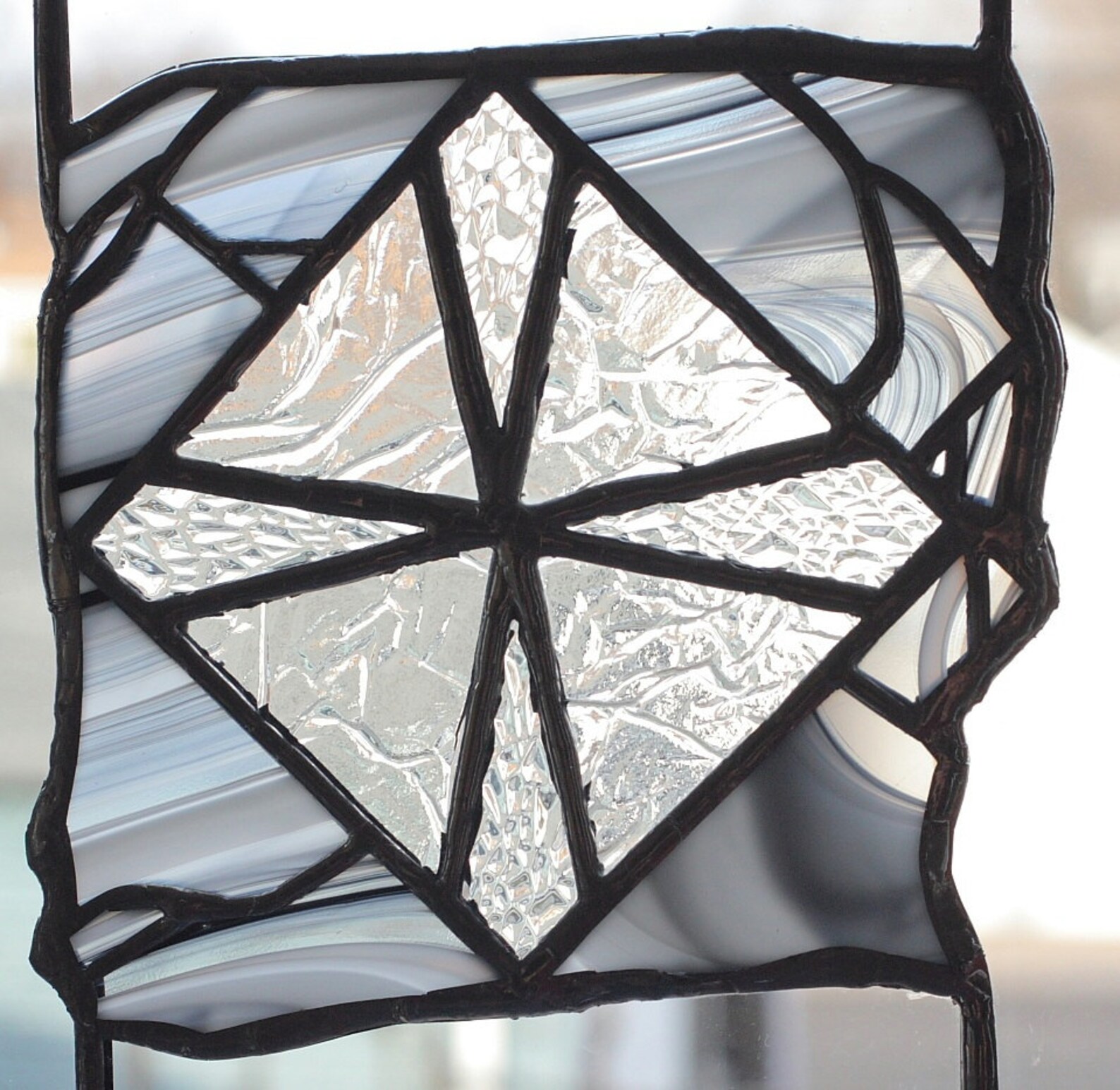 Modern Geometric Stained Glass Panel With Beveled Glass - Etsy