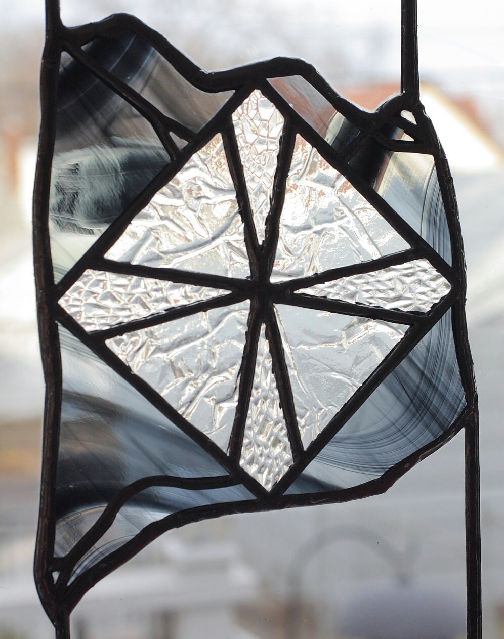 Modern Geometric Stained Glass Panel With Beveled Glass - Etsy