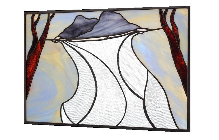 Stained Glass Panel of Clouds on a Clothesline Between Trees "sheets of ...