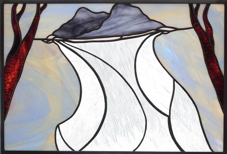 Stained Glass Panel of Clouds on a Clothesline Between Trees - Etsy