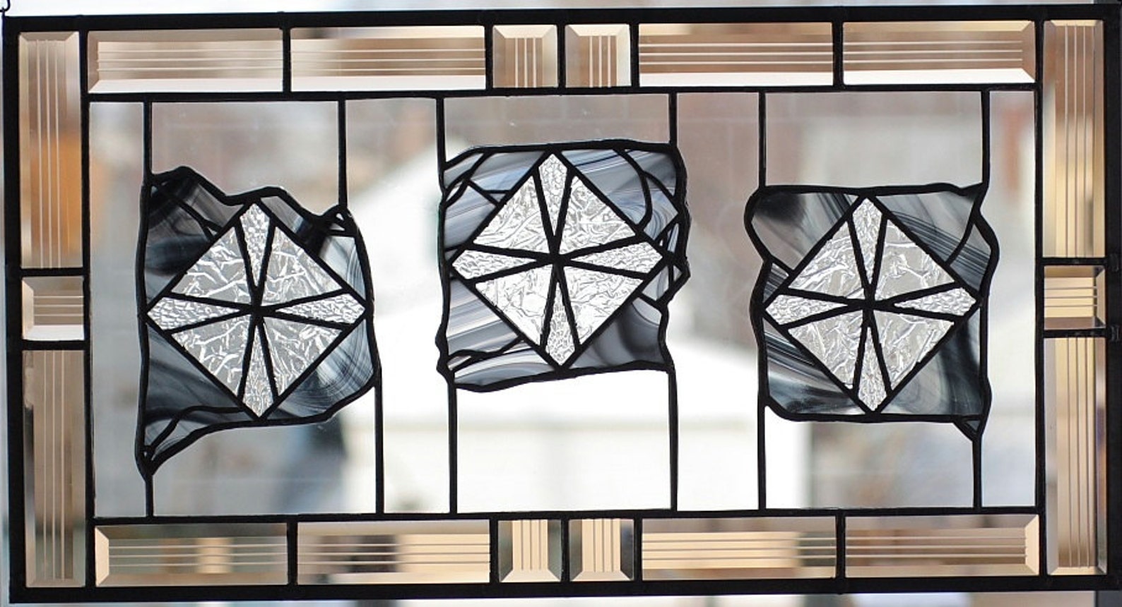 Modern Geometric Stained Glass Panel With Beveled Glass - Etsy