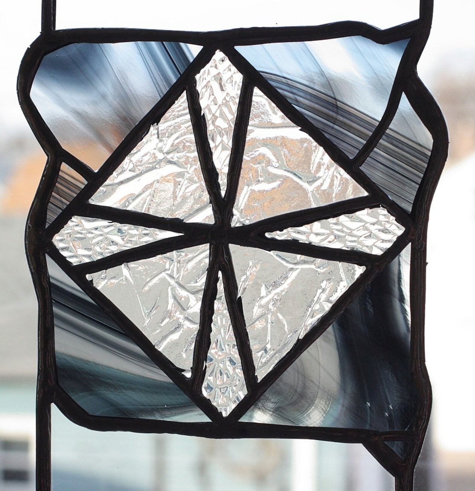 Modern Geometric Stained Glass Panel With Beveled Glass - Etsy