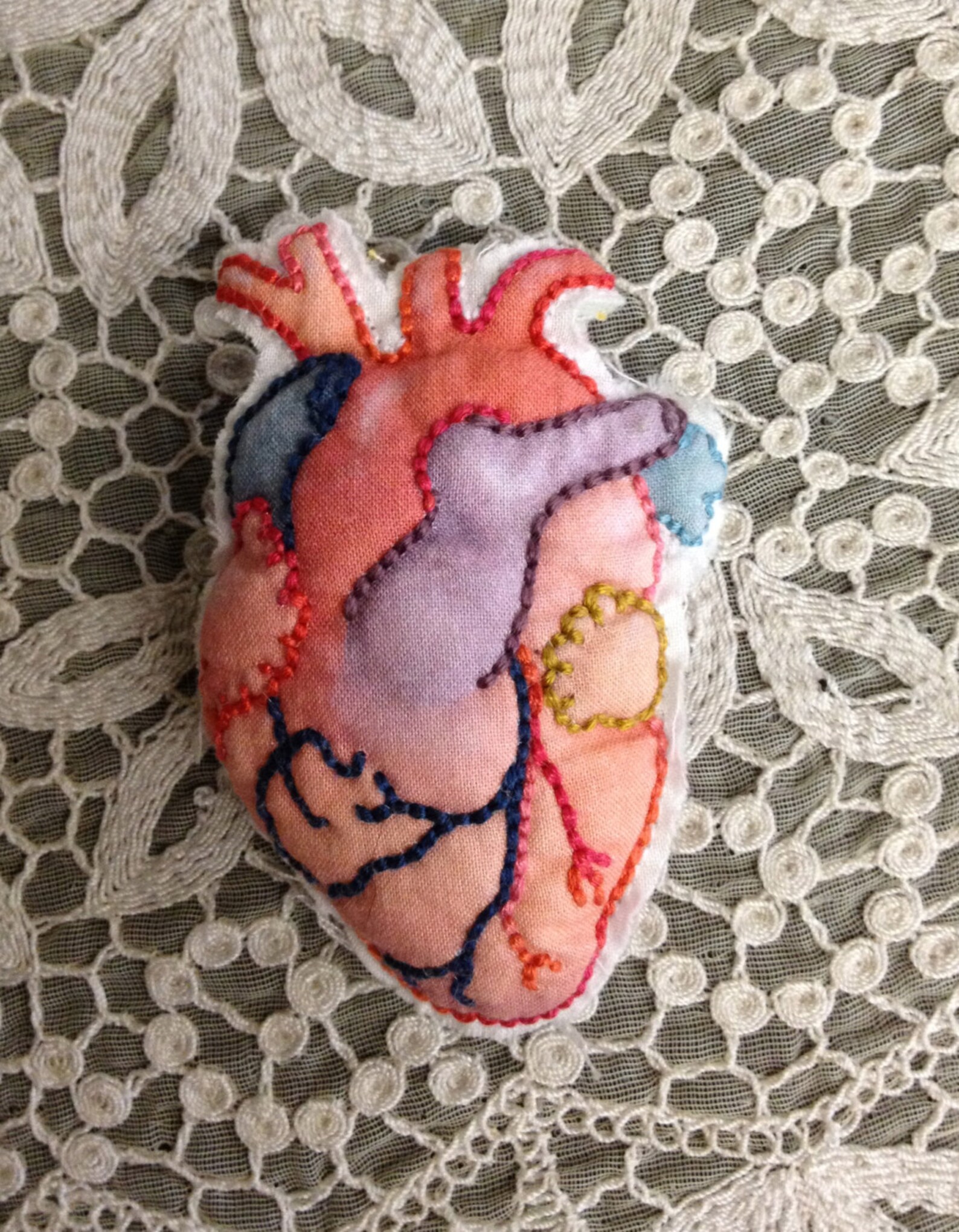 Valentine Heart Pin Anatomical Hand-embroidered Plush - Etsy
