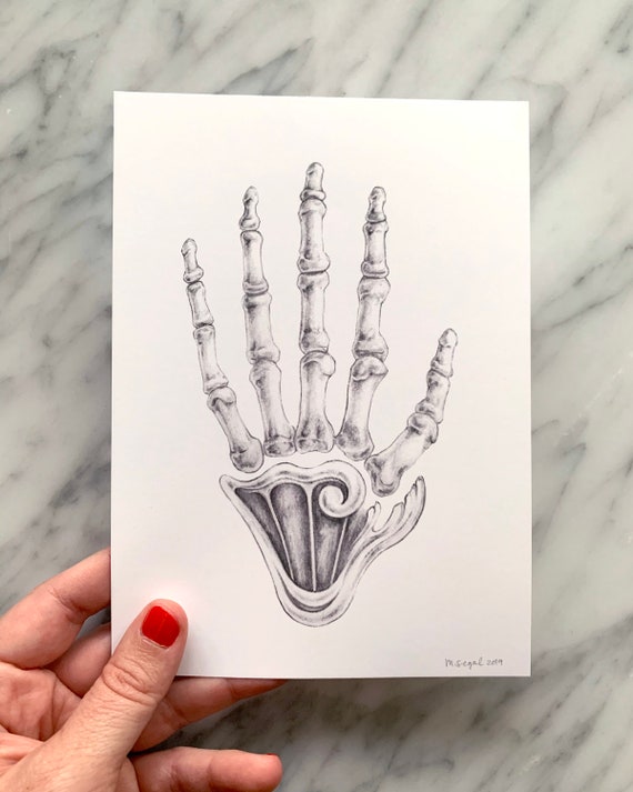 SKELETON HAND With Scrollwork Human Anatomy Medical Drawing | Etsy