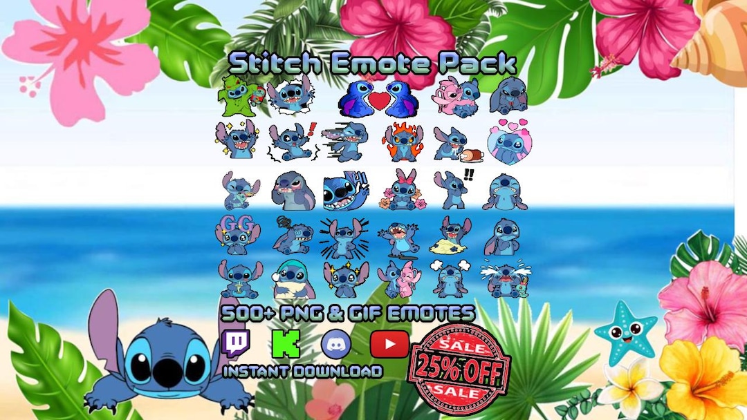 Stitch Emote Pack for Twitch, Discord, Kick, Youtube | 3 Sizes (instant ...