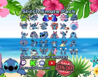 Stitch Emote Pack for Twitch, Discord, Kick, Youtube | 3 Sizes (instant ...