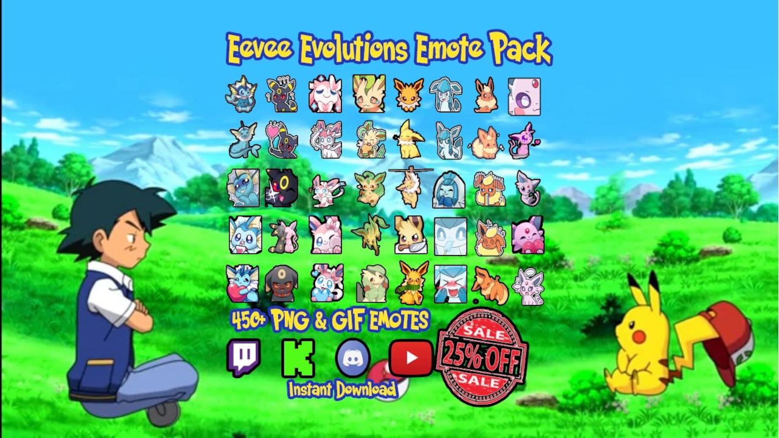 Eevee Evolution Emote Pack Pokemon for Twitch, Discord, Kick, Youtube ...