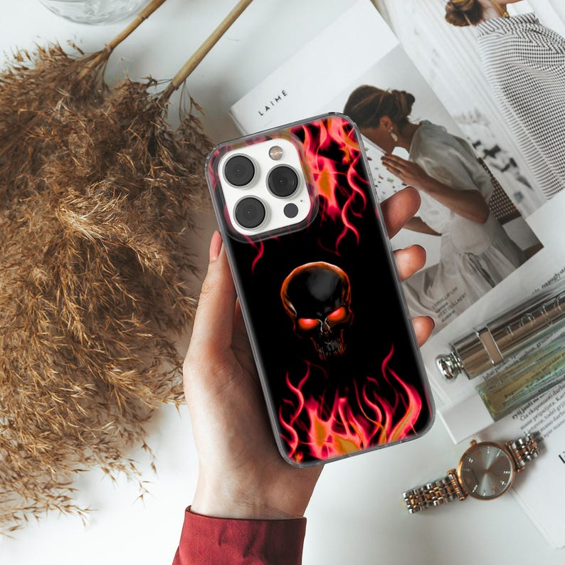 Flaming Skull Phone Case – Gothic Horror iPhone Samsung Cover - Etsy
