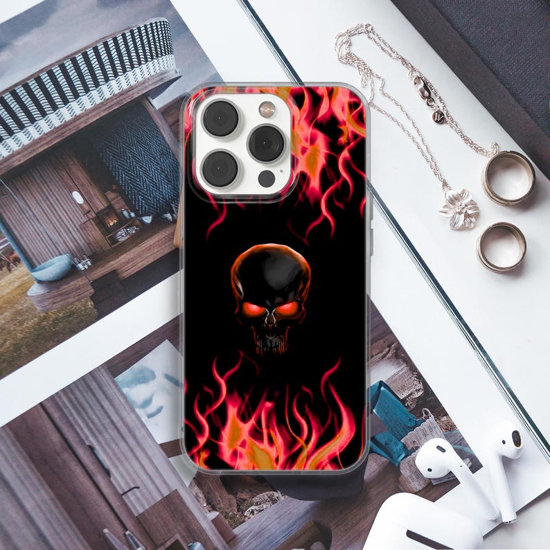 Flaming Skull Phone Case – Gothic Horror iPhone Samsung Cover - Etsy