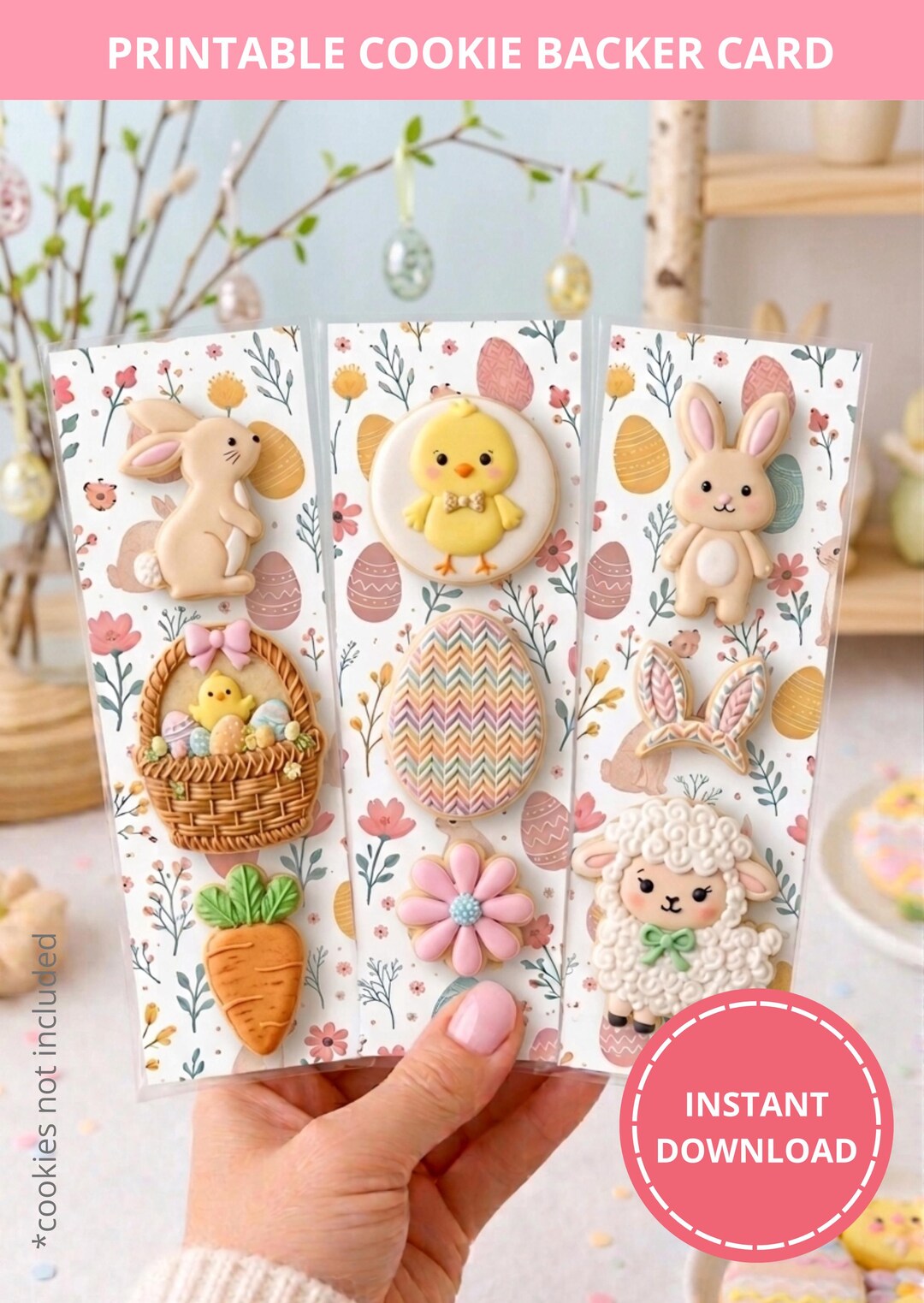 Printable Easter Cookie Backer Card & Tags, Pastel Spring Treat ...