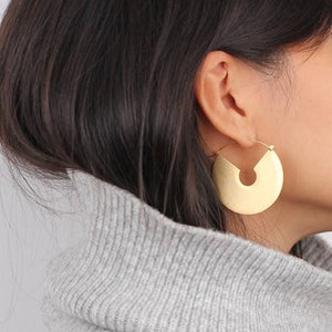 Hoop Disc Earrings Half Moon Earrings Gold Disc Earrings - Etsy