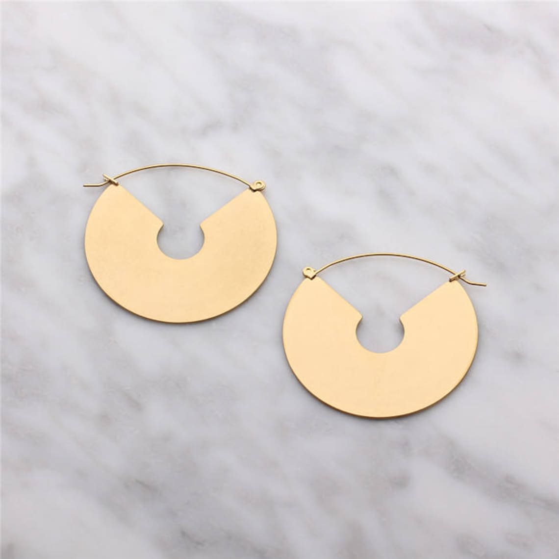 Hoop Disc Earrings Half Moon Earrings Gold Disc Earrings | Etsy