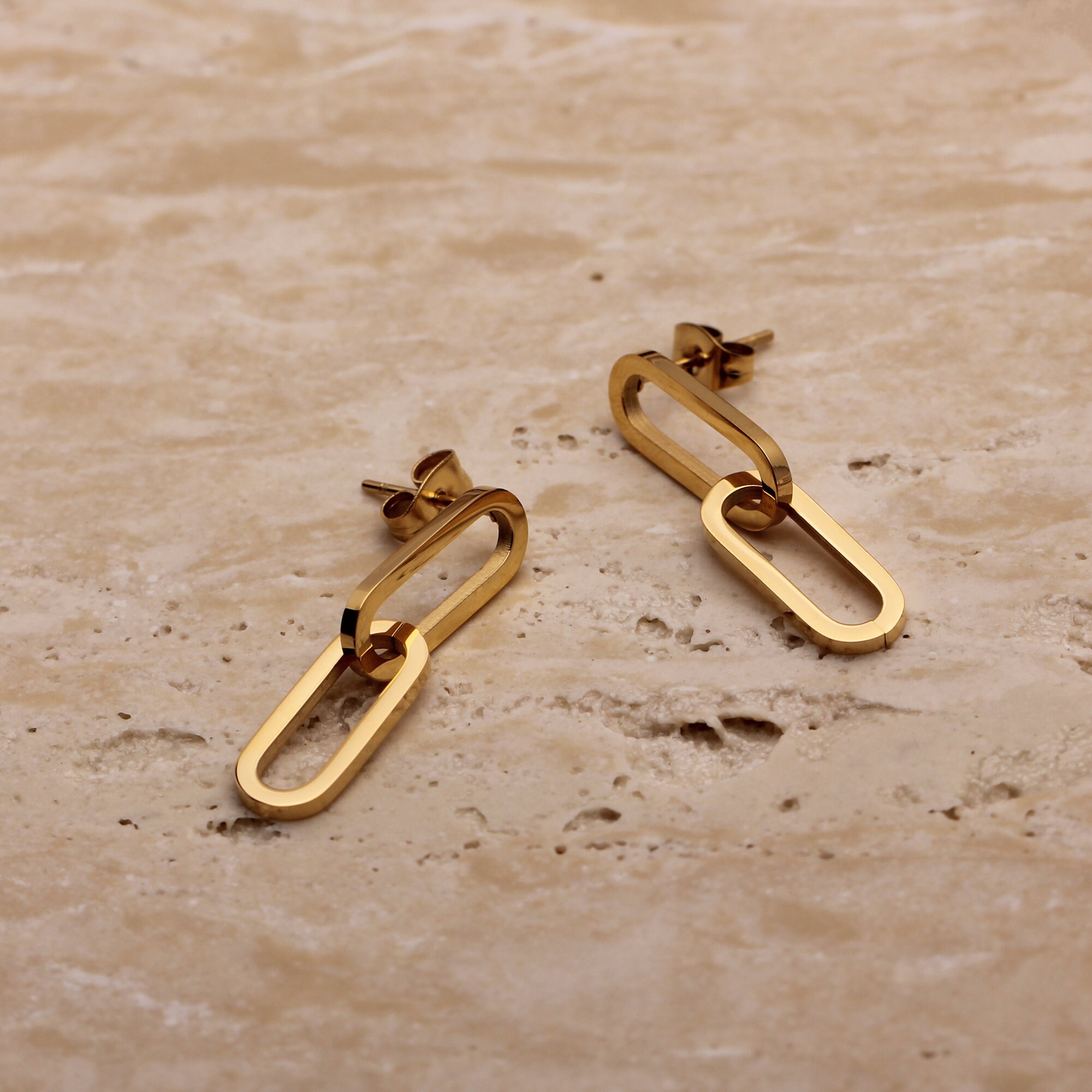 Rectangle Link Hoops Double Hoop Earrings Two Circles Hoops | Etsy