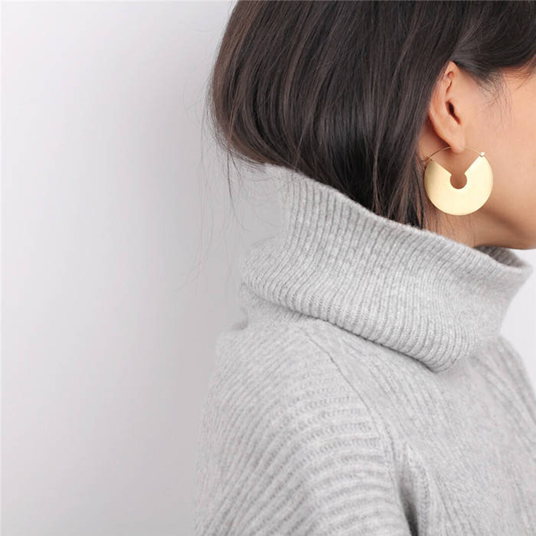Hoop Disc Earrings Half Moon Earrings Gold Disc Earrings - Etsy