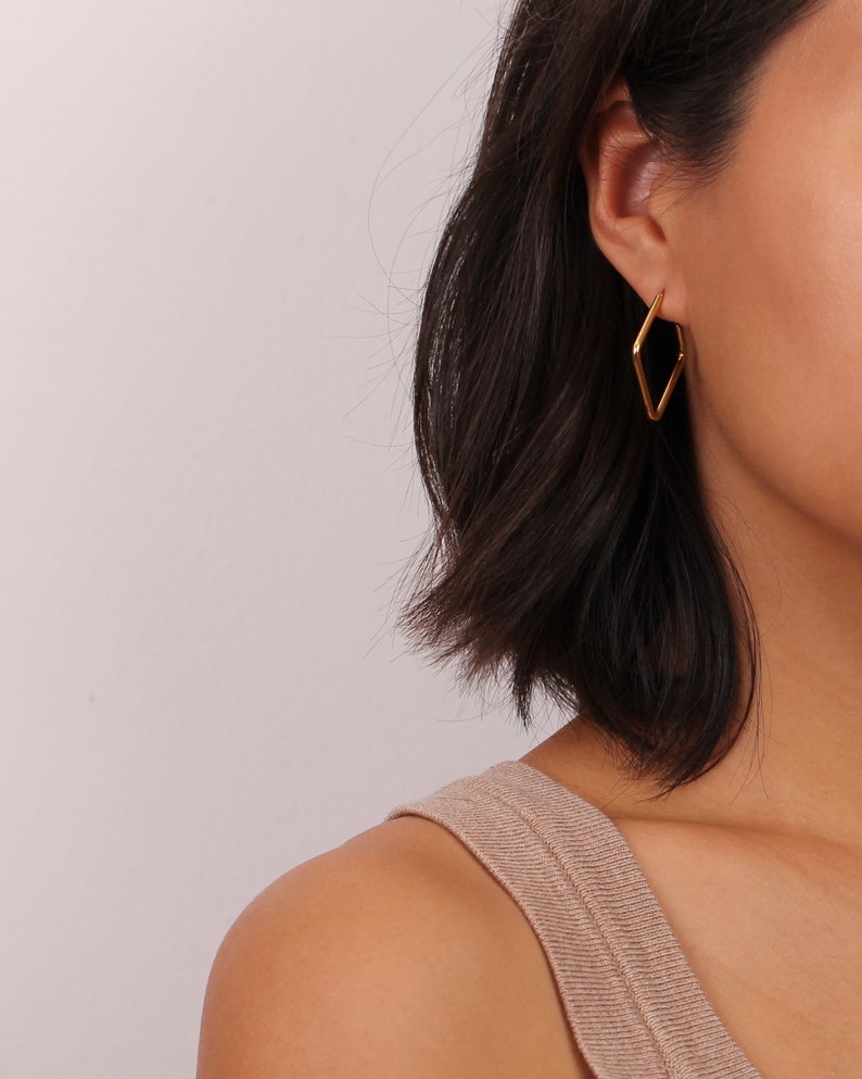 Diamond Hoops Diamond Shape Hoops Geometric Earrings | Etsy