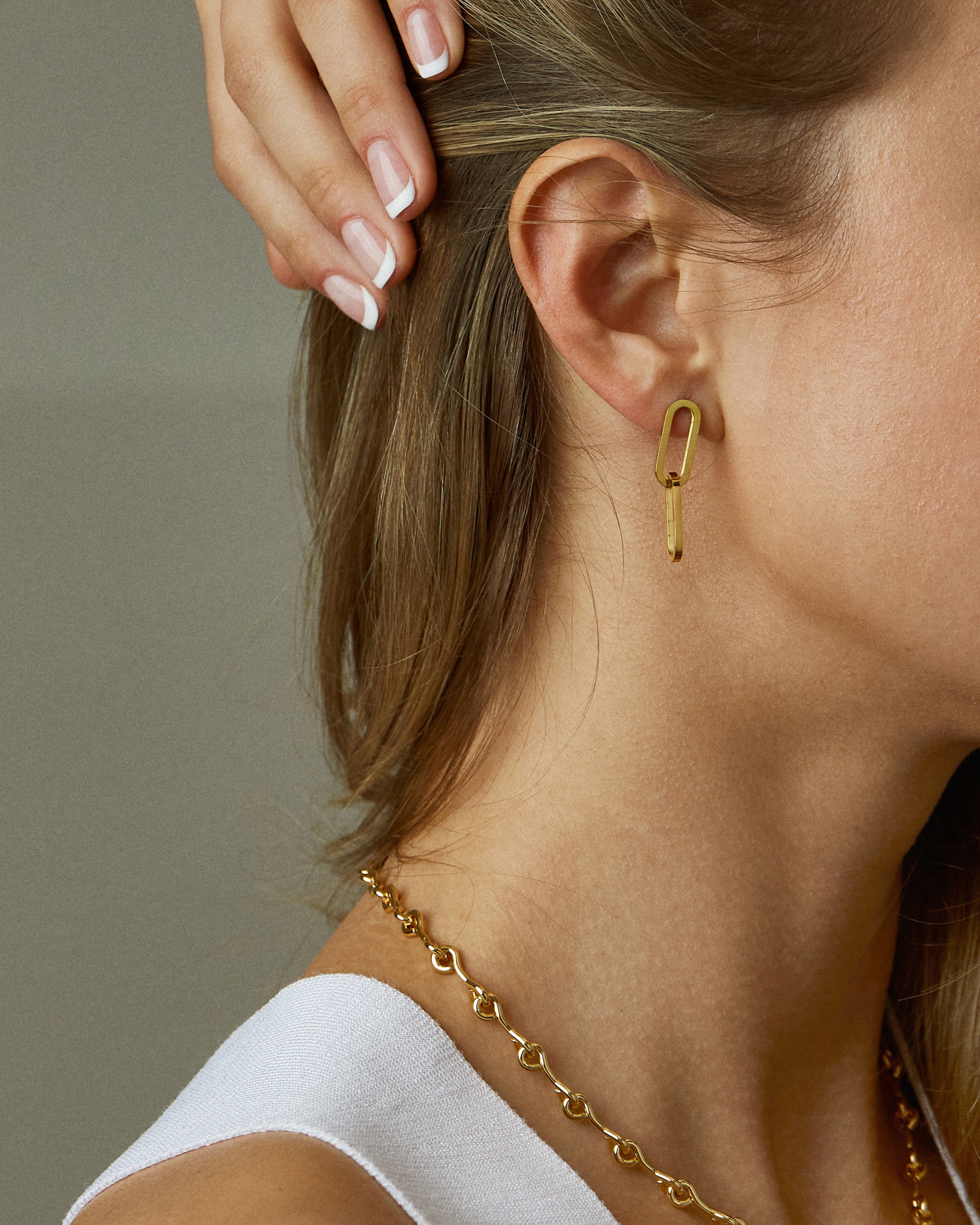 Rectangle Link Hoops Double Hoop Earrings Two Circles Hoops | Etsy