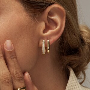 Gold Rectangle Hoops Gold Link Earrings Double Hoop Earrings Dangle ...