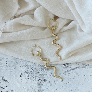 Snake Hoop Earrings, Snake Charm Earrings, Snake Charm Hoops, Snake ...