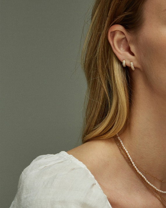 Cubic Huggie Hoops CZ Cartilage Hoops Tiny Pave Hoops | Etsy