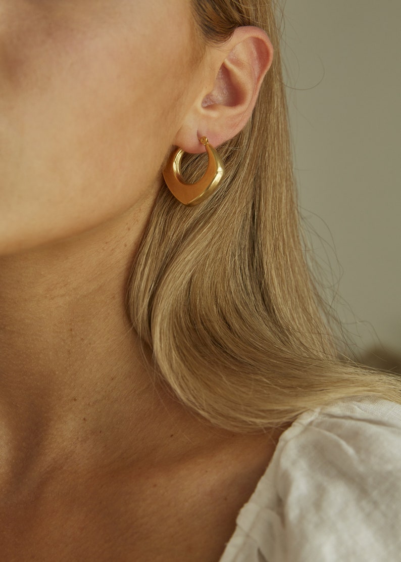 Thick Hoop Earrings Square Hoops Gold Bold Hoops Large - Etsy