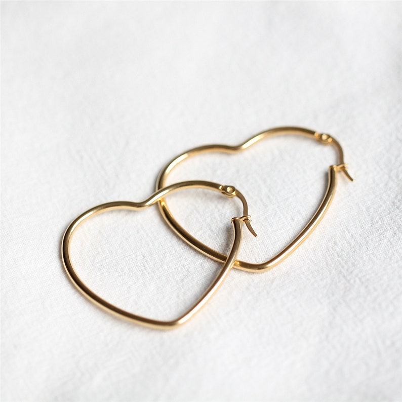 Gold Heart Hoop Earrings Gold Hoop Earrings Heart Jewelry | Etsy