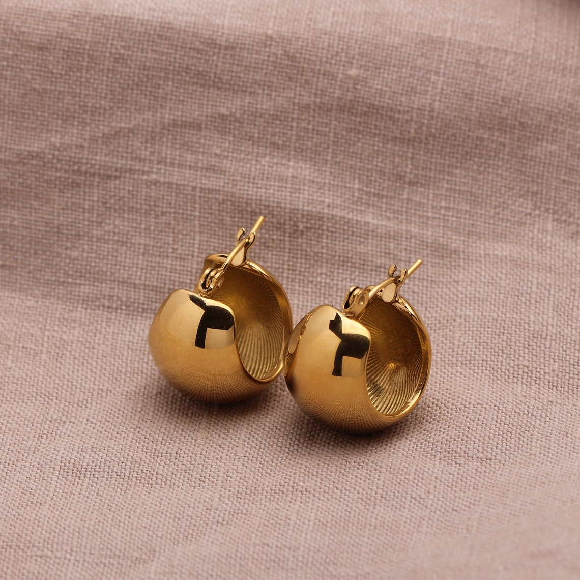 Dome Hoop Earrings Gold Dome Hoops Vintage Dome Hoops | Etsy