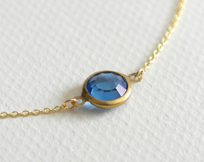 Delicate Simple Everyday Brass Blue Round Gem Gold Necklace Chain - Etsy