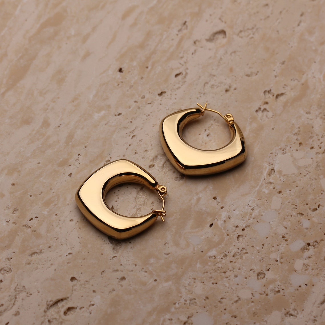 Thick Hoop Earrings Square Hoops Gold Hoop Earrings Gold | Etsy