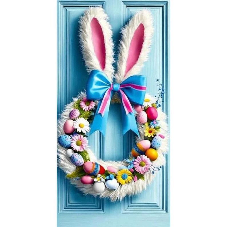 2D Easter Bunny Door Cover Banner, Egg Wreath Door Decoration ...