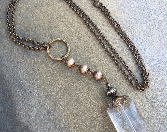 Rectangular Clear Crystal Necklace With Pearl Accent - Etsy
