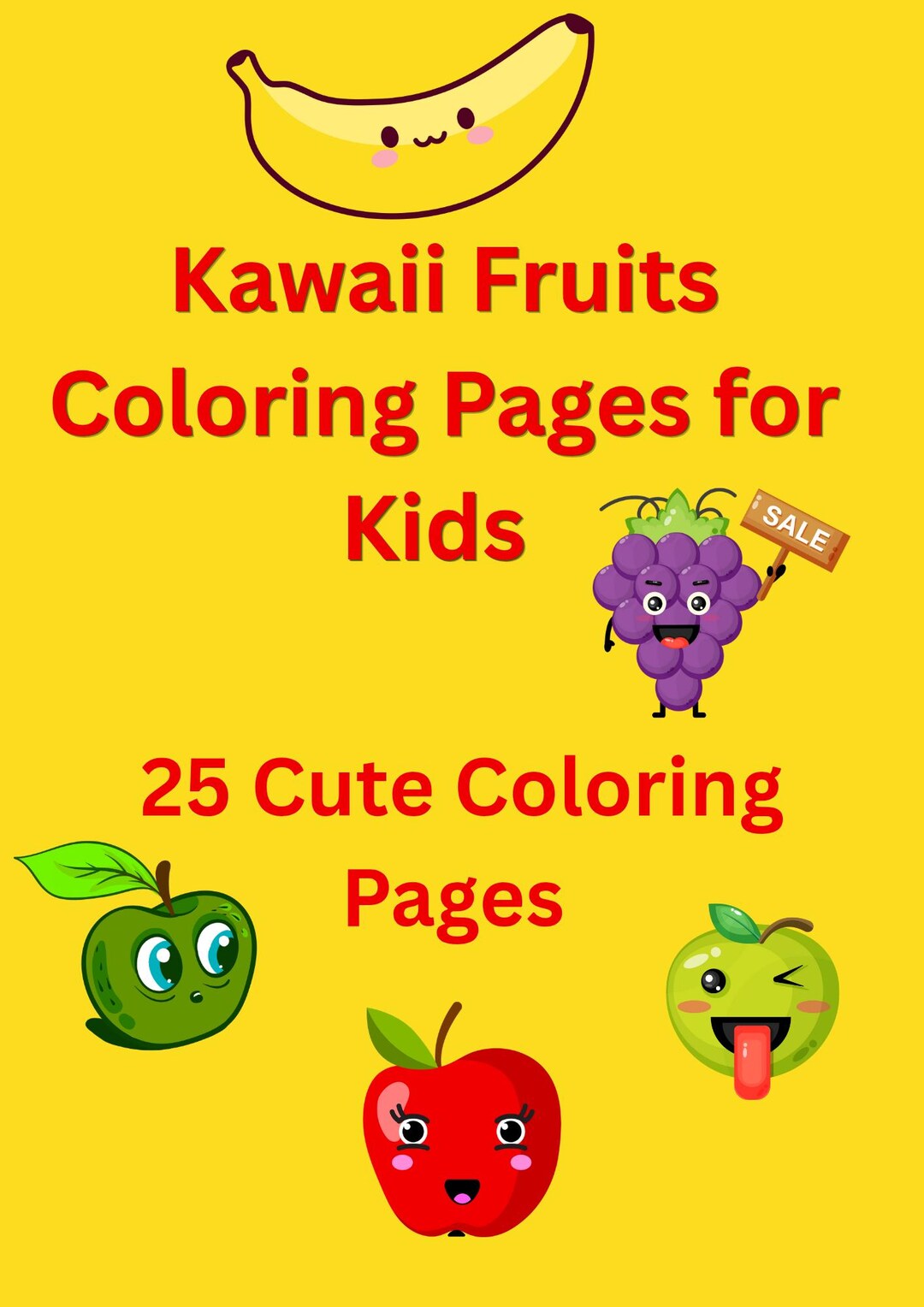 Kawaii Fruits Coloring Pages for Kids, Toddler Activity Sheets (instant ...